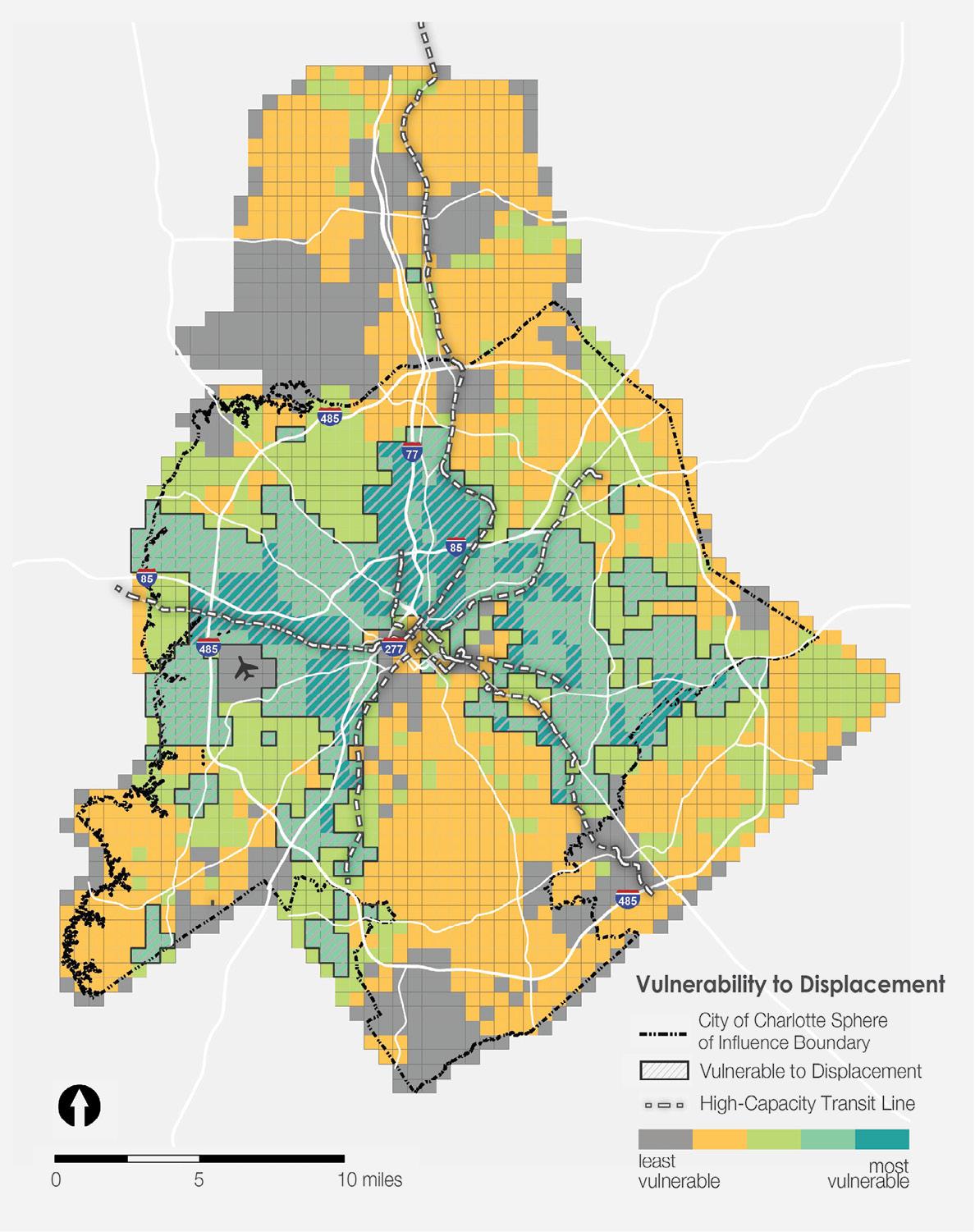 Populations Vulnerable to Displacement Overlay - Charlotte Future 2040